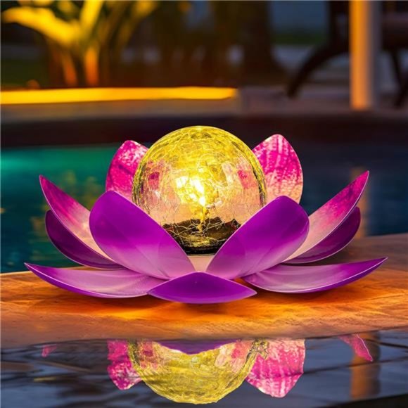 Accents | Solar Light Outdoor Garden Decor Lotus Flower Light Crackle ...